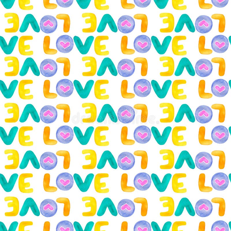 Watercolor LOVE, Seamless Pattern. Colourful Abstract Print. Stock ...