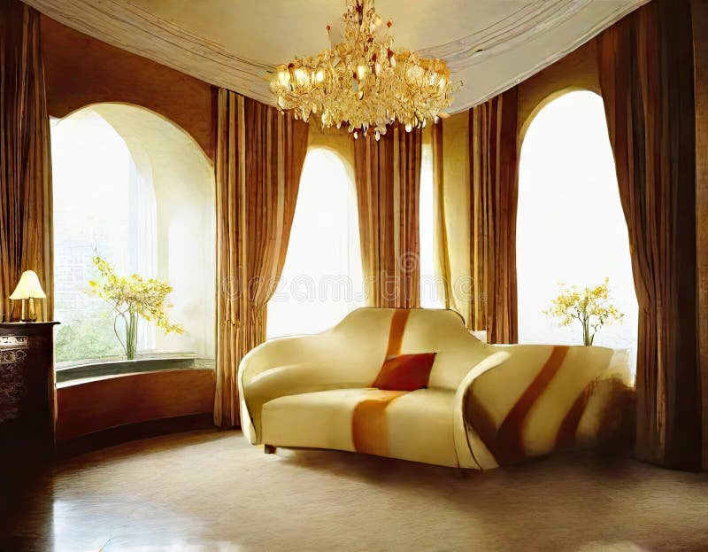 Watercolor of a Luxurious and Opulent Interior Design of a Private ...