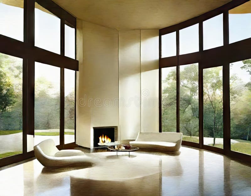 Watercolor of Luxury Interior Home House Stock Illustration ...