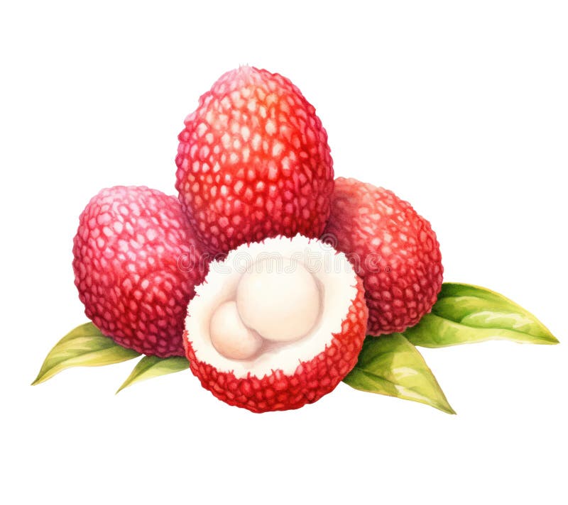 Watercolor Lychee Drawing on a Transparent Background in PNG Format ...