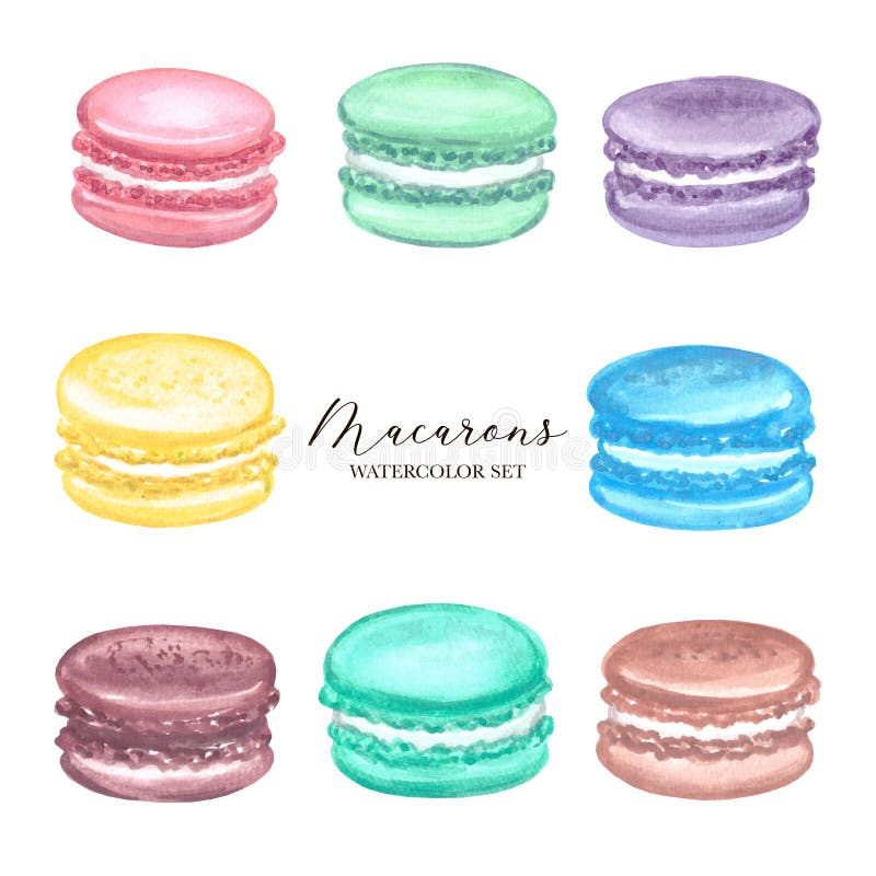 Watercolor Macarons Set. Multi-colored Image Stock Illustration ...