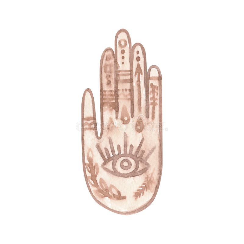 Watercolor Magic Hand with Eye Stock Illustration - Illustration of ...