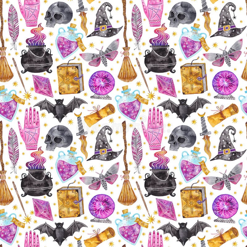 Magic Seamless Pattern with Glass Flask and Candle Stock Vector ...