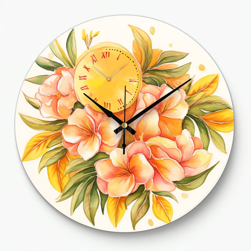 Watercolor Mango Clock Cottagecore Style Tea Party Stock Illustration ...
