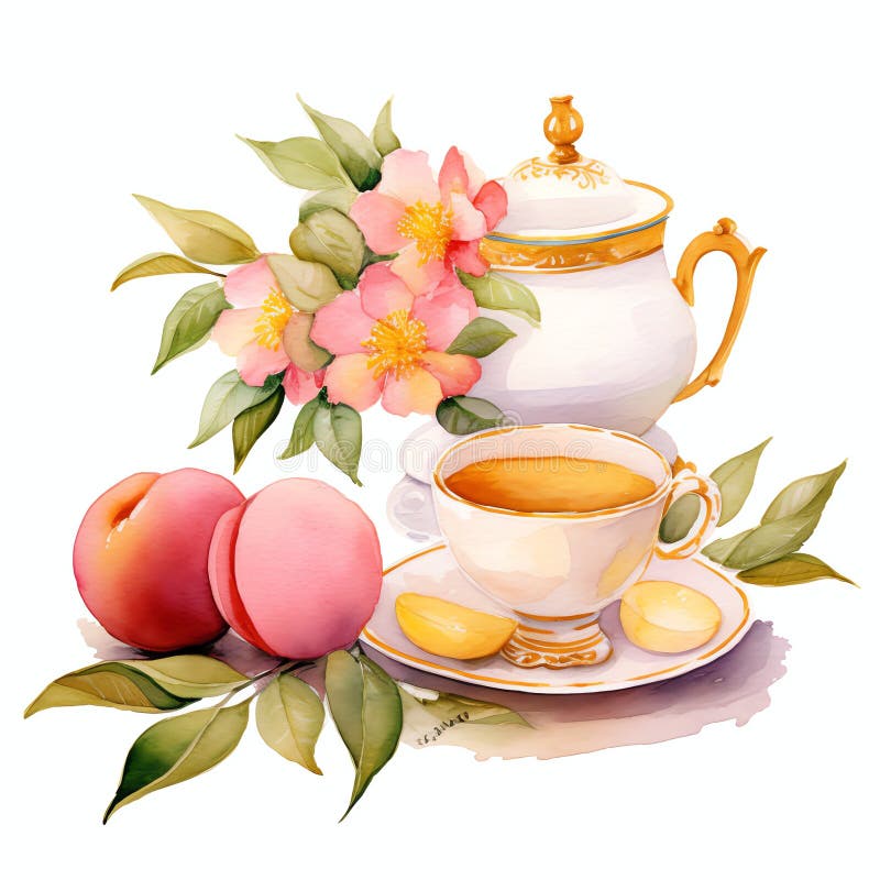 Watercolor Mango Tea Party Cottagecore Style Tea Party Stock ...