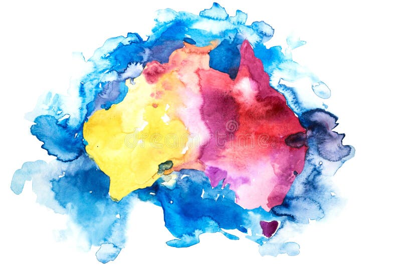 Watercolor Map of Australia. Watercolour Illustration. Stock Image ...