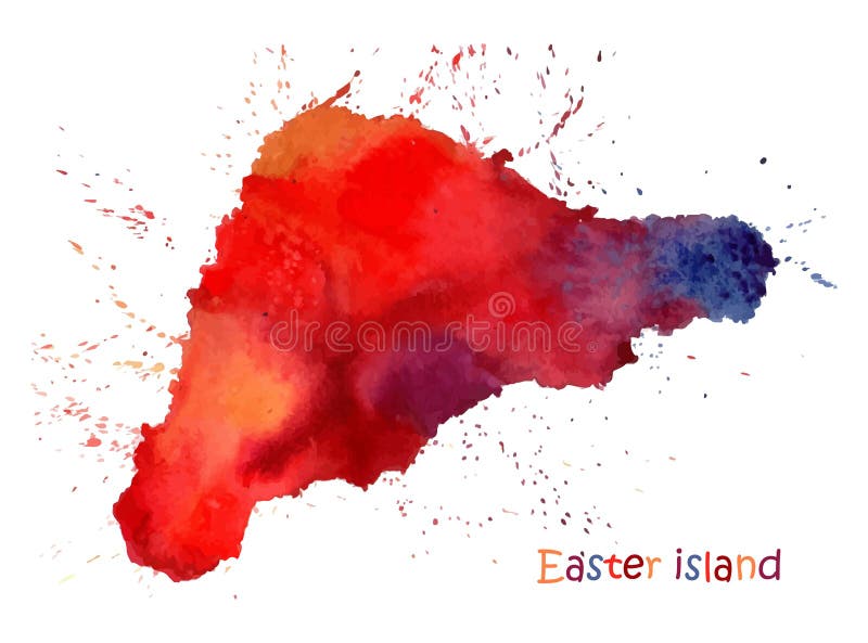 Watercolor Map of Easter Island. Stylized Image with Spots and Splashes ...