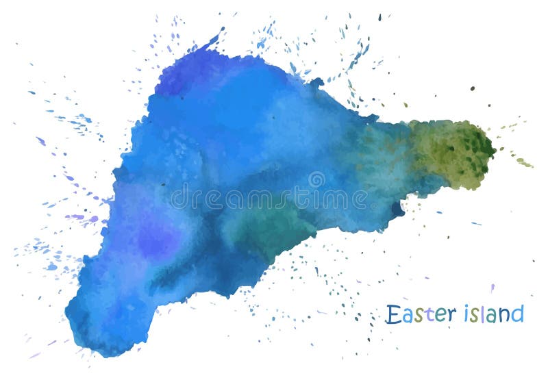 Watercolor Map of Easter Island. Stylized Image with Spots and Splashes ...