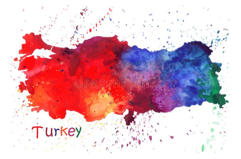 Watercolor Map of Turkey. Stylized Image with Spots and Splashes of ...