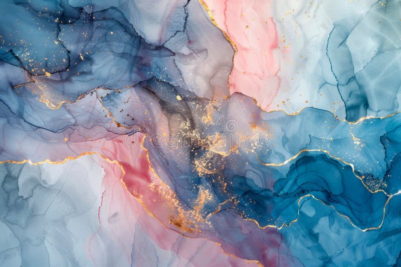 Watercolor with Marble-inspired Patterns and Fluid Ink Details ...