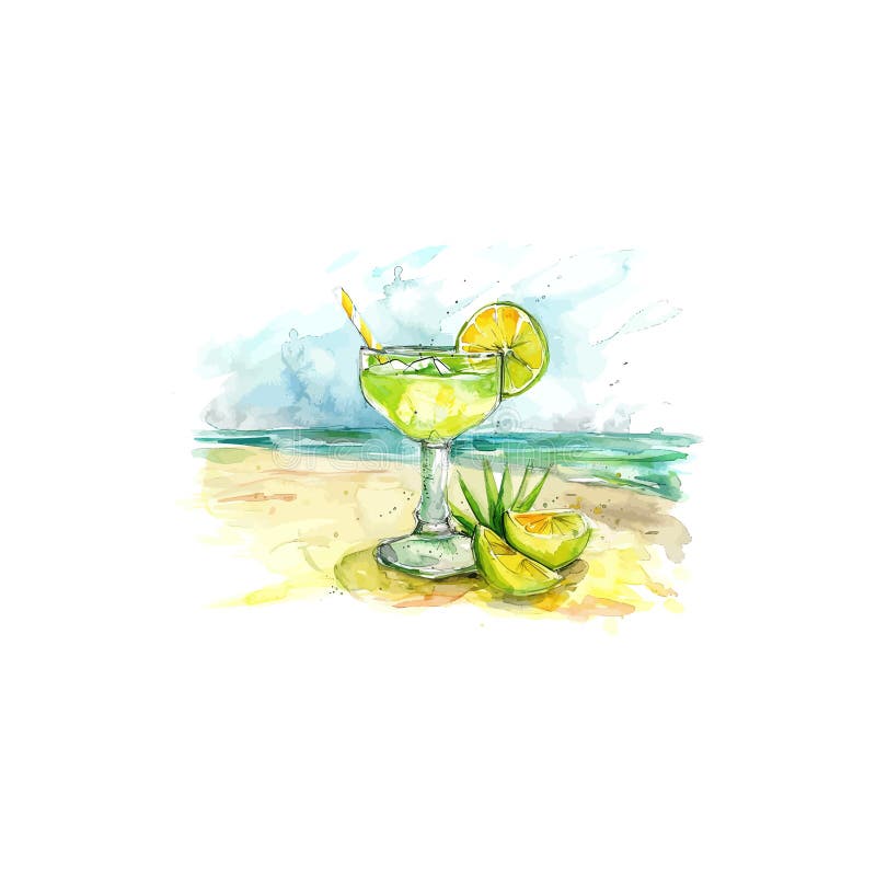 Watercolor Margarita on Beach Scene. Vector Illustration Design Stock ...