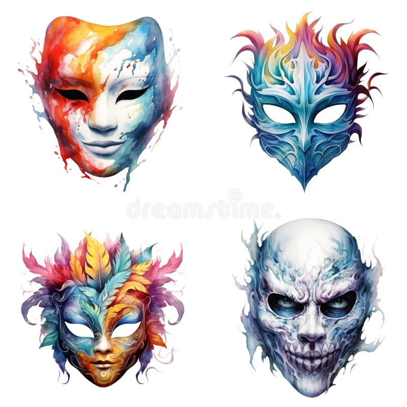 Watercolor Masks with Different Personalities and Designs Stock Image ...