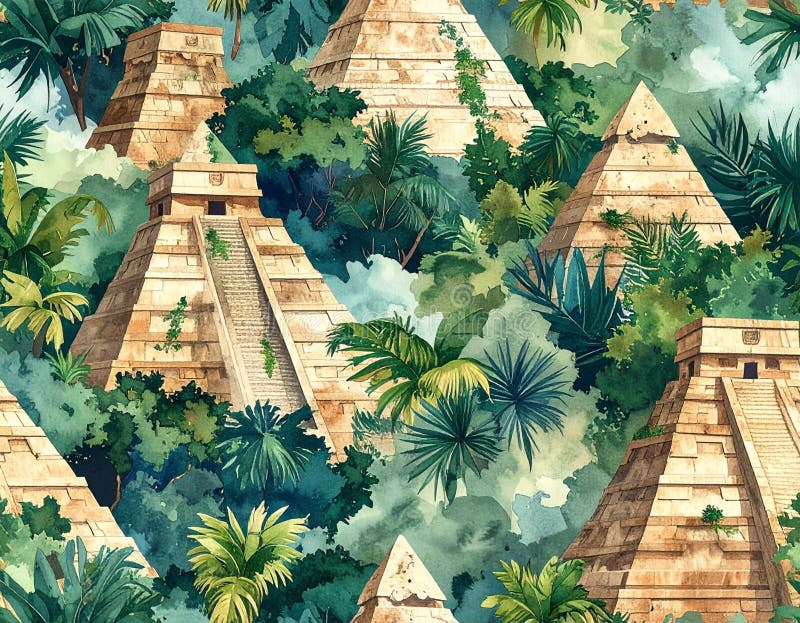 Mexico Landmark Watercolor Seamless Pattern Stock Illustrations – 3 ...