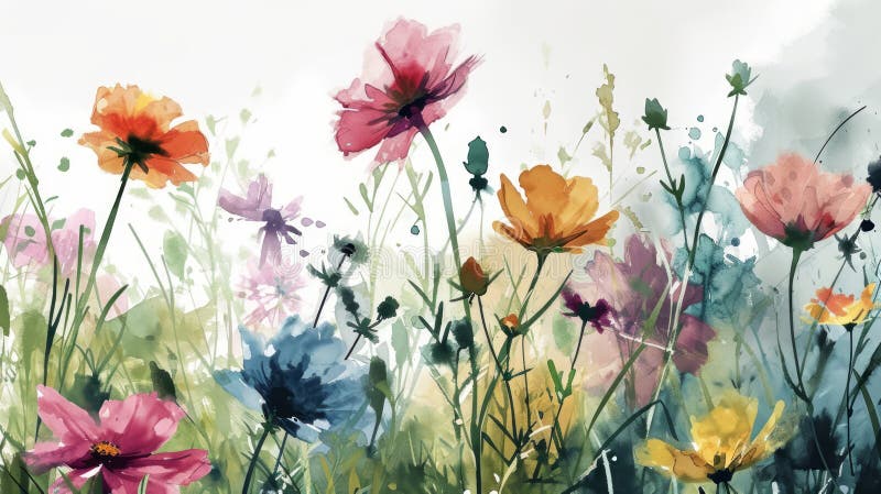 Watercolor Meadow Flowers. Seamless Pattern. Illustration Stock ...