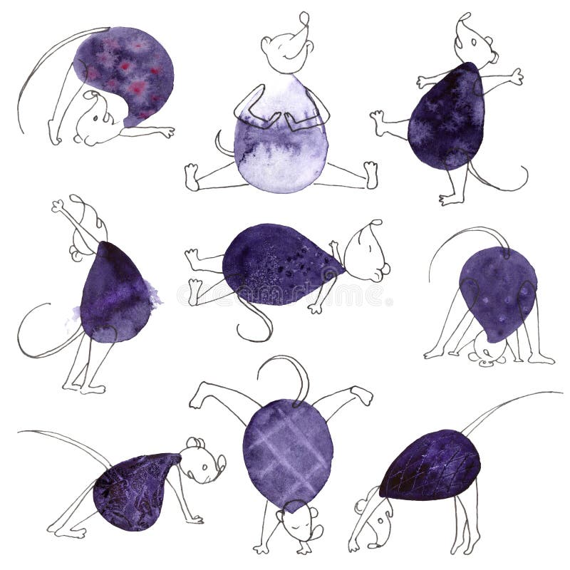 Mouse Yoga Poses and Exercises. Cute Cartoon Clipart Set Stock Vector ...