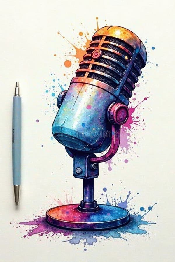 Watercolor Microphone Notepad; Artistic Splatters , Design, Splatter ...