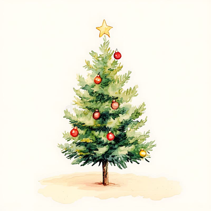 Watercolor Miniature Christmas Tree Isolated on Solid Stock ...