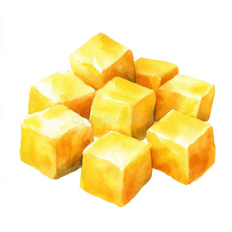Watercolor Minimalist Design of Yellow Cubes of Mango Generative AI ...
