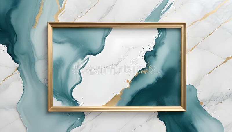 Watercolor Minimalist Gold Rectangle Frame on Matte White Marble for ...