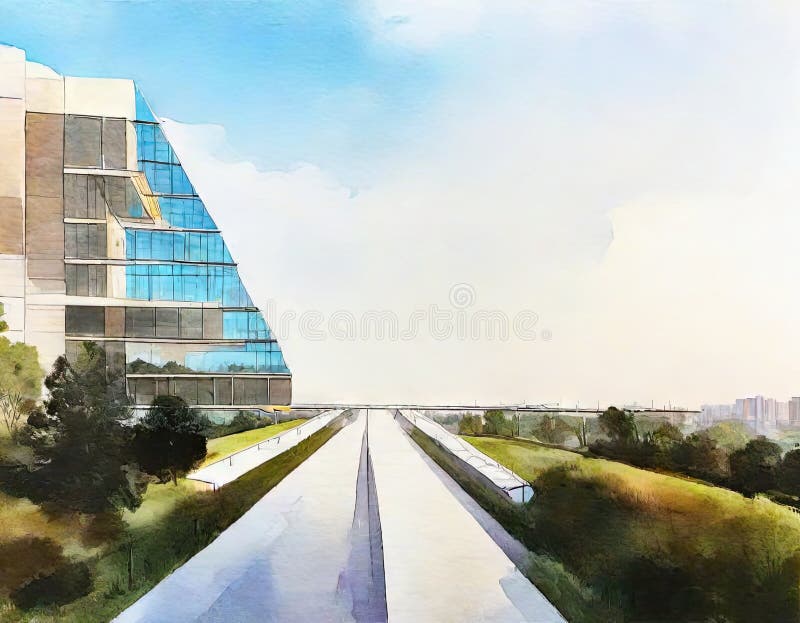 Watercolor of Modern Architecture Stock Illustration - Illustration of ...