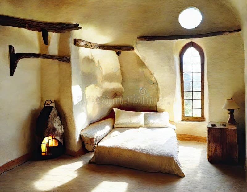 Watercolor of Modern Bedroom with Medieval Theme Stock Illustration ...