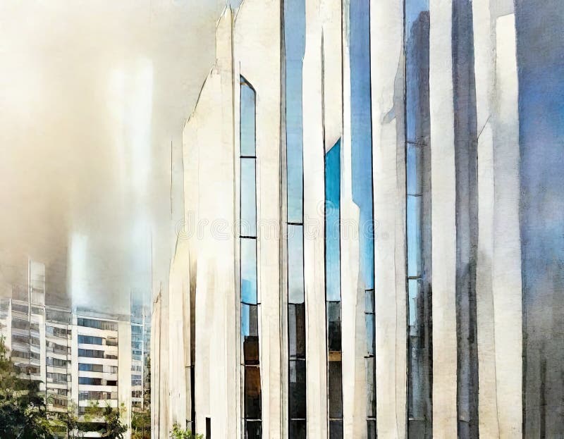 Watercolor of of Modern Building Created with Stock Illustration ...