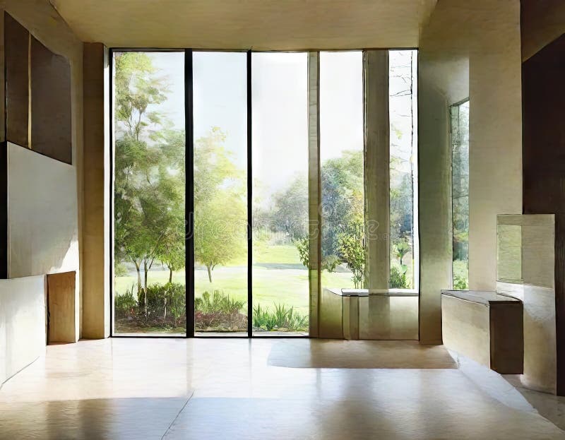 Watercolor of a Modern Clean Shot of an Interior Design Example Stock ...