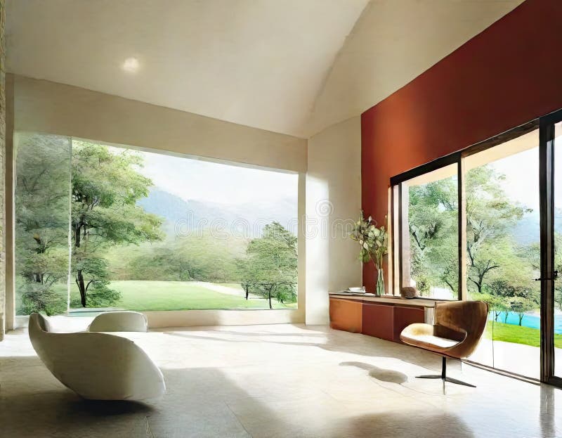 Watercolor of a Modern Clean Shot of an Interior Design Example Stock ...