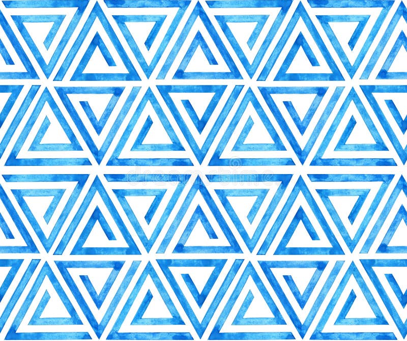 Watercolor Modern Geometric Pattern with Blue Triangles. Seamless ...