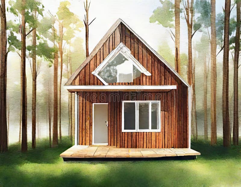 Watercolor of Modern Tiny House Stock Illustration - Illustration of ...