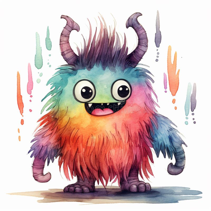 Watercolor Monster Flying a Kite Stock Illustration - Illustration of ...