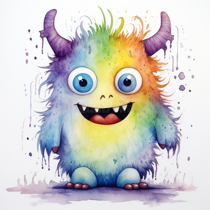 Watercolor Monster Reading a Book in a Quiet Corner Stock Illustration ...