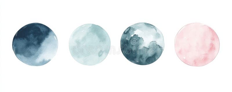 Watercolor Moon Phases Teal and Pink Stock Illustration - Illustration ...