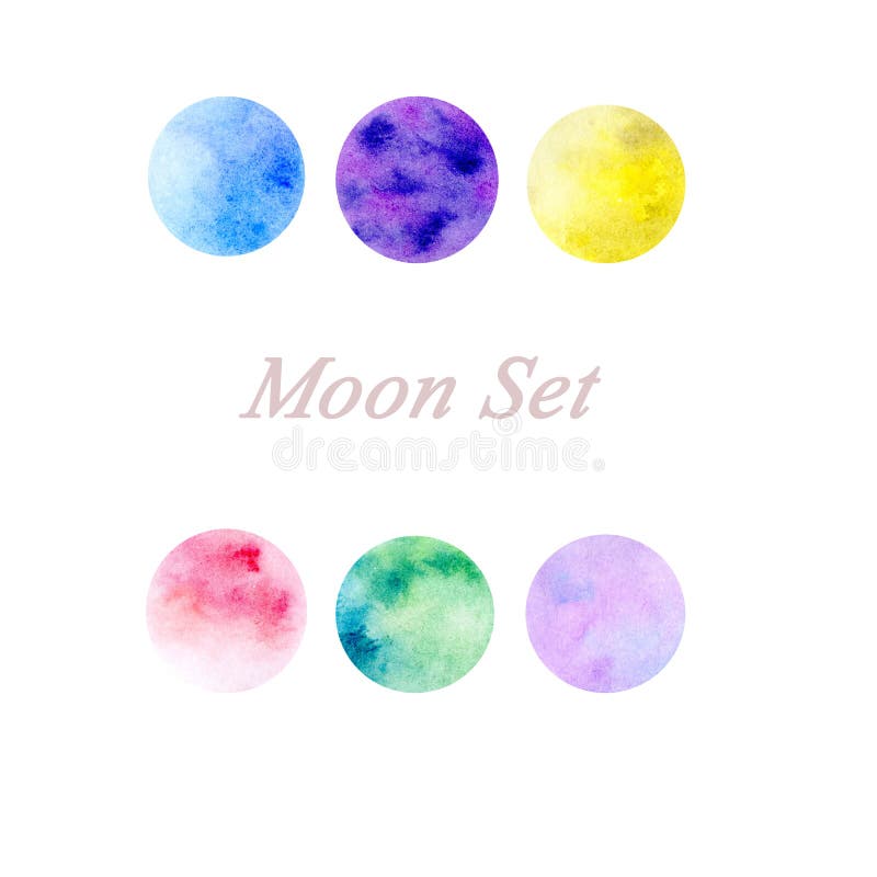 Watercolor Moon Set on White Stock Illustration - Illustration of ...