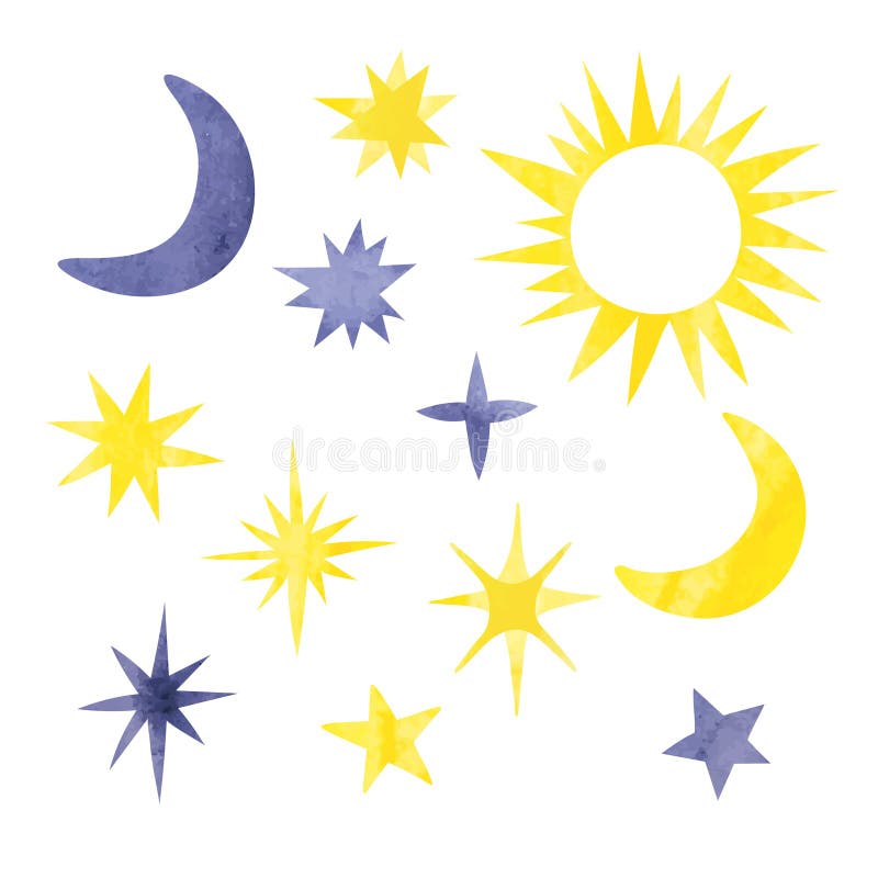 Watercolor Moon and Stars Set. Vector Illustration Stock Vector ...