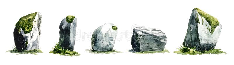 Watercolor Mossy Stones - Isolated Collection Stock Image ...