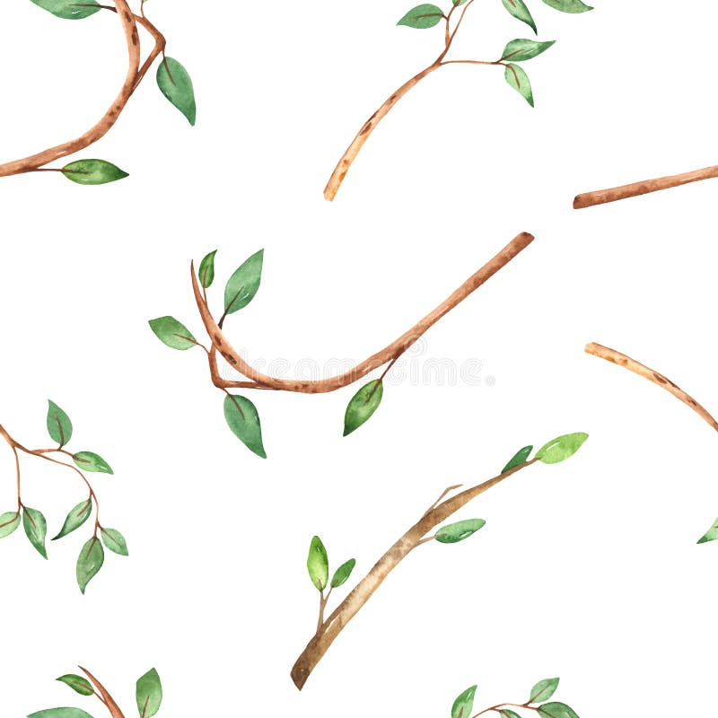 Watercolor Multi Directional Seamless Pattern with Branches and Leaves ...