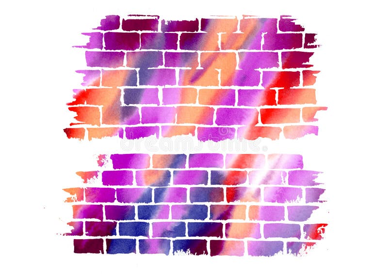 Watercolor Multicolored Brick Wall Texture on White Background. Violet ...