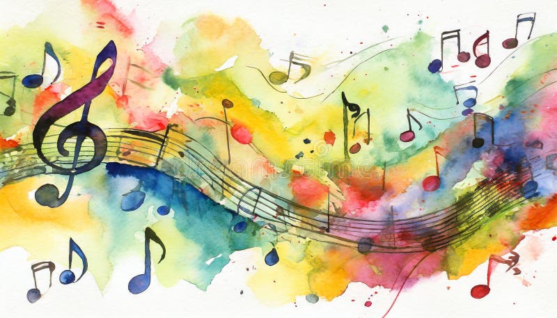 Watercolor Music Notes and Toners Stock Illustration - Illustration of ...