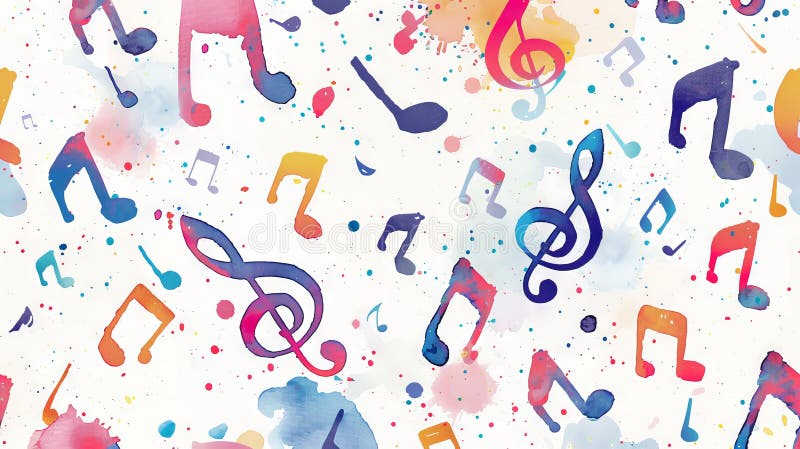 Watercolor Music Pattern with Colorful Notes. Musical Background Stock ...