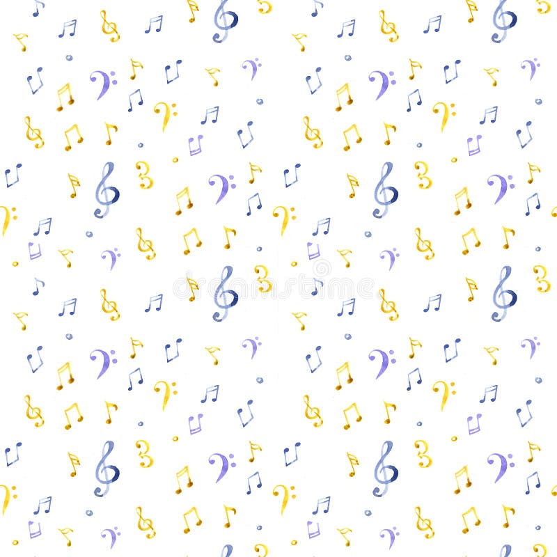 Watercolor Music Pattern. Seamless Background with Musical Instruments ...