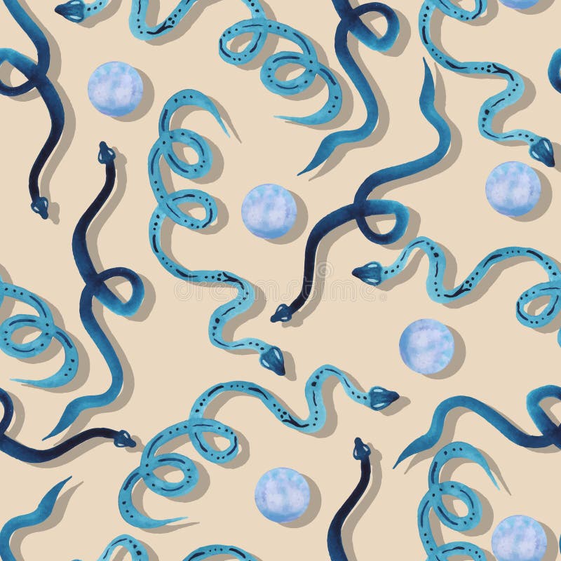 Watercolor Mystical Witch Background Snake and Full Moon Vector ...