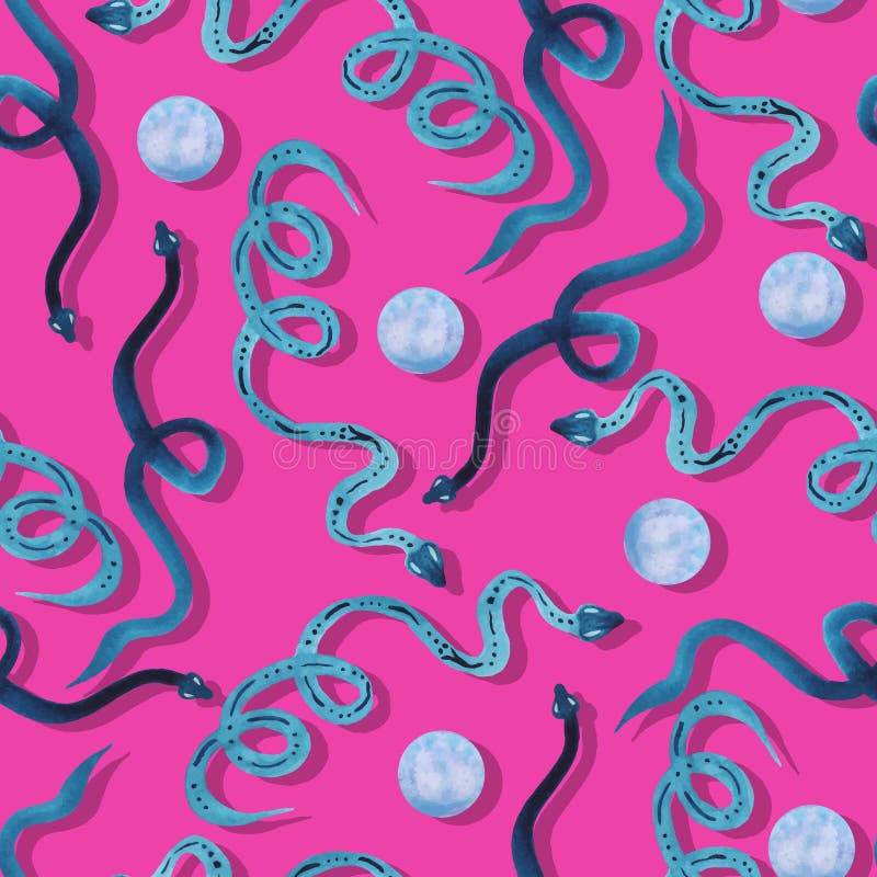 Watercolor Mystical Witch Background Snake and Full Moon Vector ...