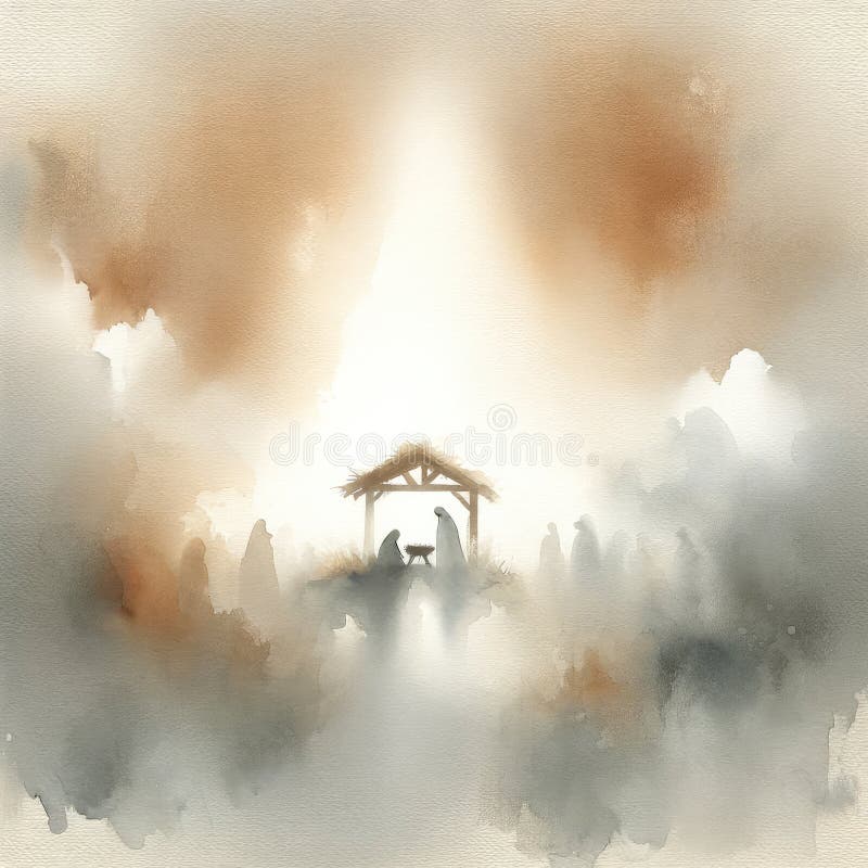 Watercolor nativity scene stock illustration. Illustration of christ ...