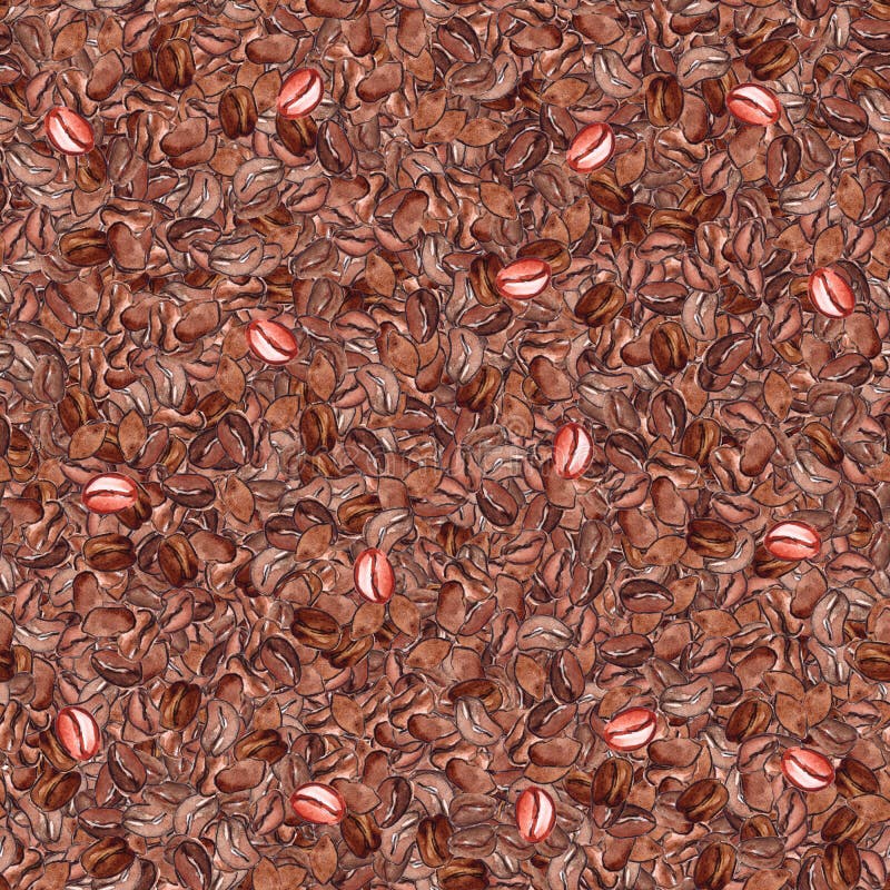 Watercolor Natural Aroma Coffee Beans Seamless Pattern Stock ...