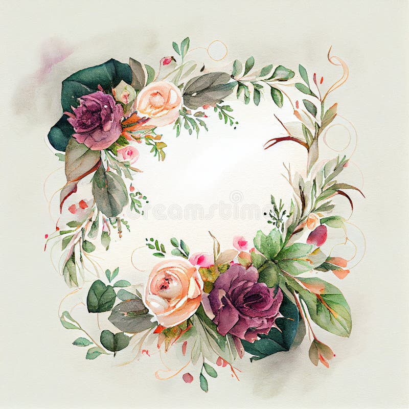 Watercolor Natural Floral Frame. Generative AI Stock Illustration ...