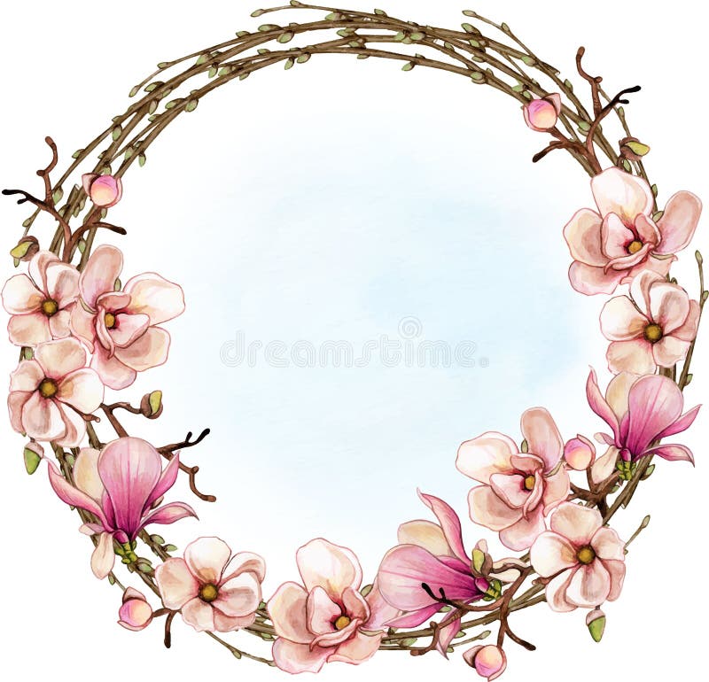 Watercolor Natural Spring Wreath Stock Vector - Illustration of floral ...