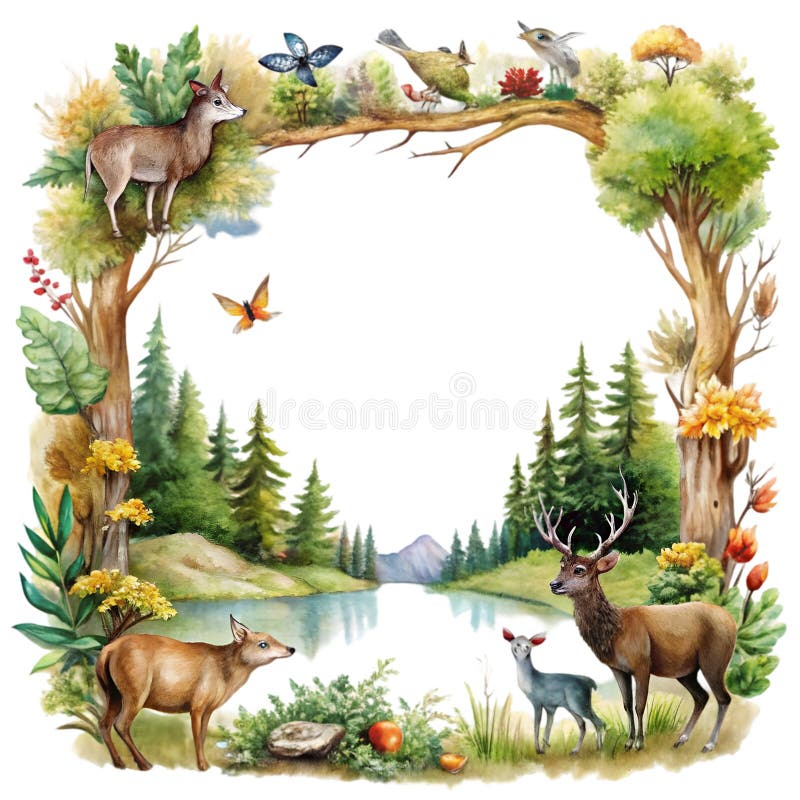 Watercolor Nature Frame stock illustration. Illustration of frame ...
