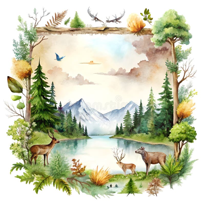 Watercolor Nature Frame stock illustration. Illustration of frame ...