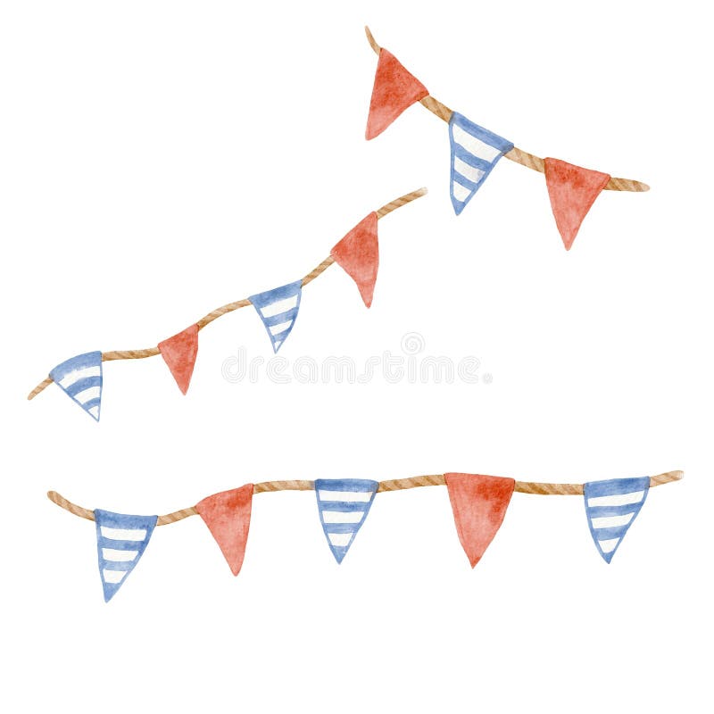 Watercolor Nautical Flags. Decorative Elements Isolated on White Stock ...